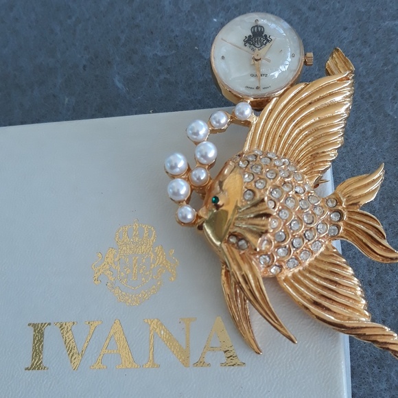 ivana trump | Jewelry | Ivana Trump Watch Pendant Pin Gold Pearl Fish ...